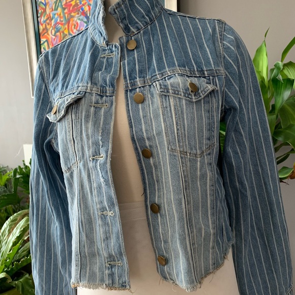Jackets & Coats | Cropped Stiped Jean Jacket | Poshmark